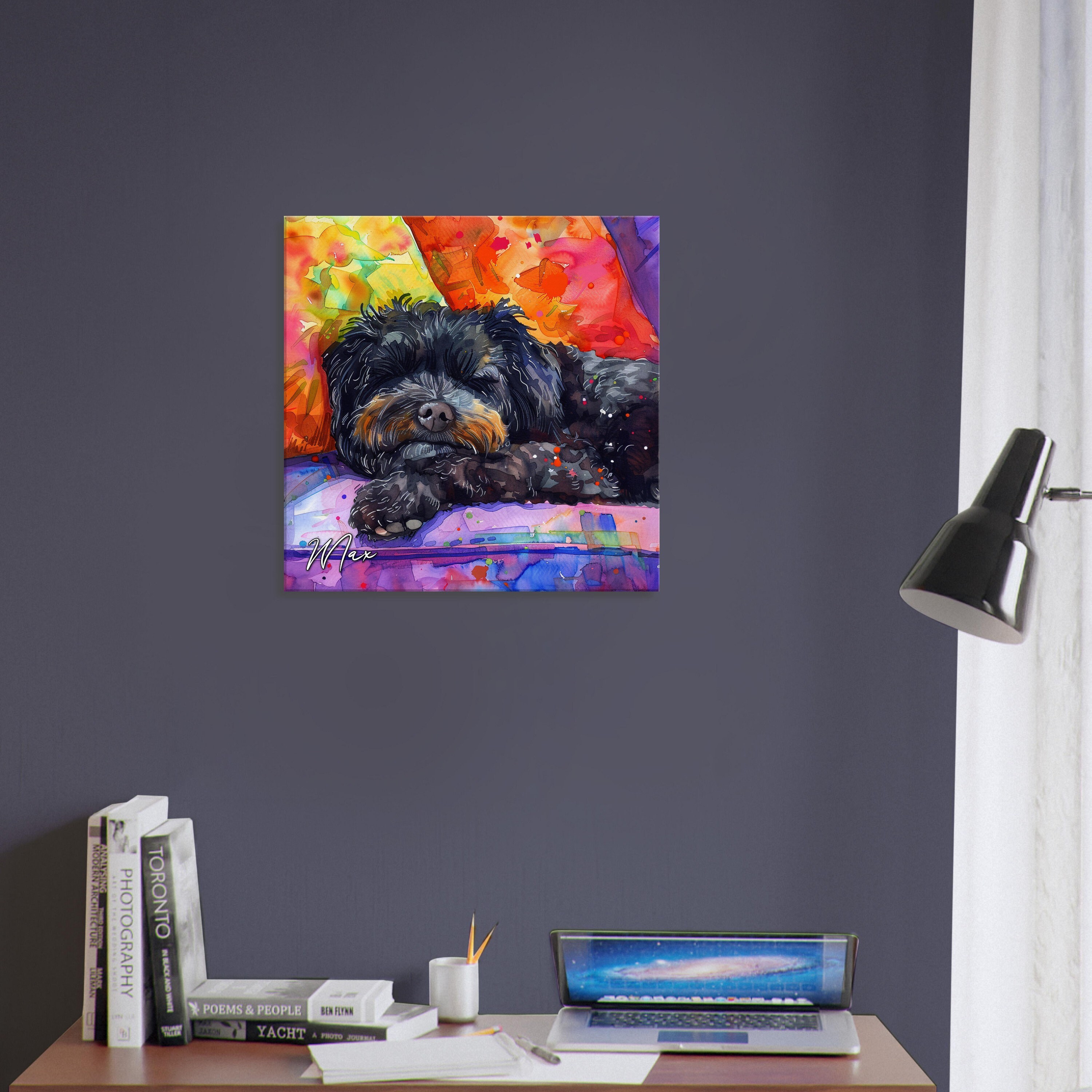 Personalised Black Cockapoo Canvas Print. Custom Dog Name. Sleeping ...
