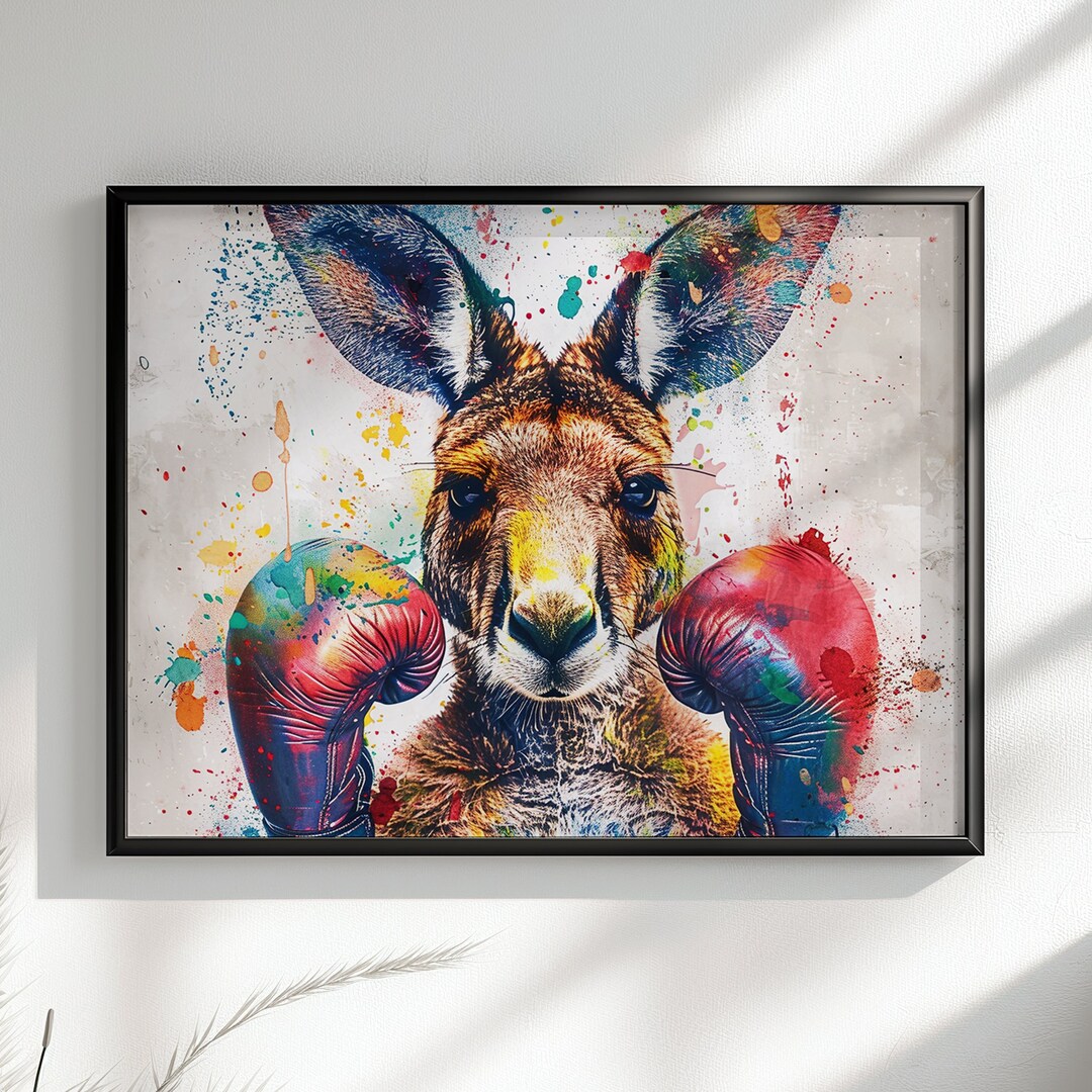 Boxer Kangaroo Poster Print. Paint Splash Wall Decor Gift, Boxing ...