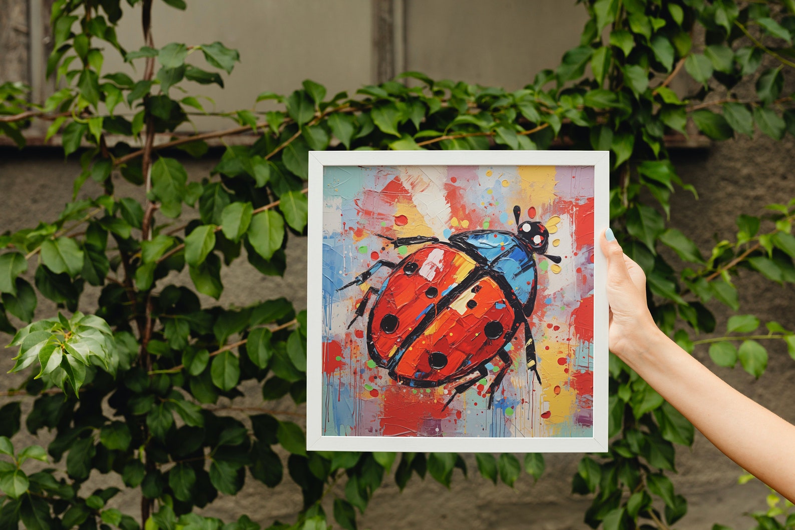 Abstract Ladybug Colorful Art Print, Ladybird Pallet Knife Painting ...