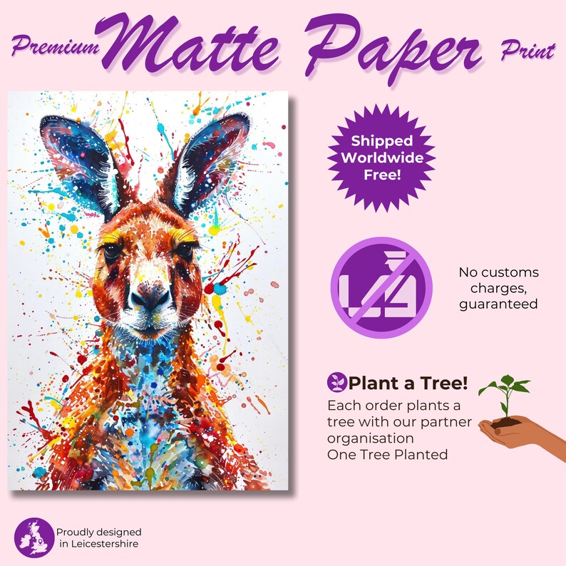 Paint Splash Kangaroo Poster Print. Abstract Watercolour Wall Decor ...