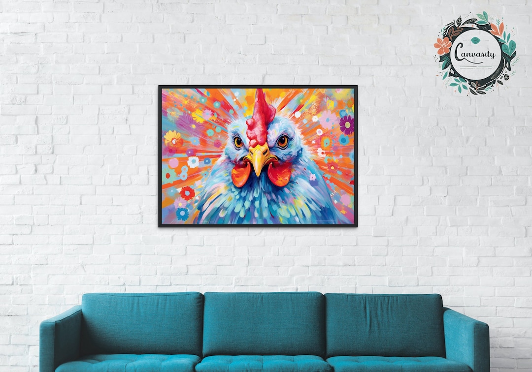 Colorful Chicken Poster. Rainbow Animal Wall Art Floral Print. Gift for ...