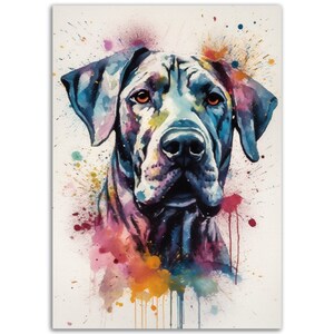 Colorful Great Dane Poster | Watercolor Wall Art Gift for Dog Lovers ...