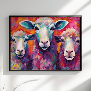 Three Colorful Sheep Poster Print. Colourful Animal Wall Decor Gift for ...