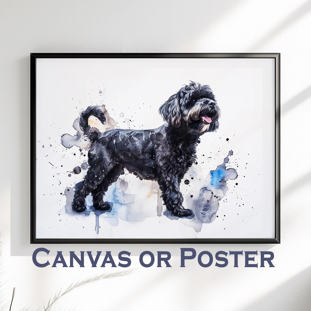 Black Cockapoo Canvas / Poster Print. Colourful Watercolour Happy ...