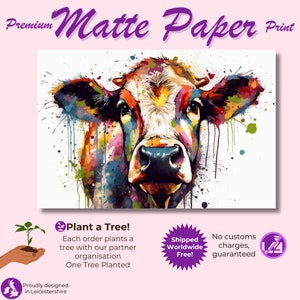 Adorable Cow Poster Print. Colourful Watercolour Wall Art for Nursery ...