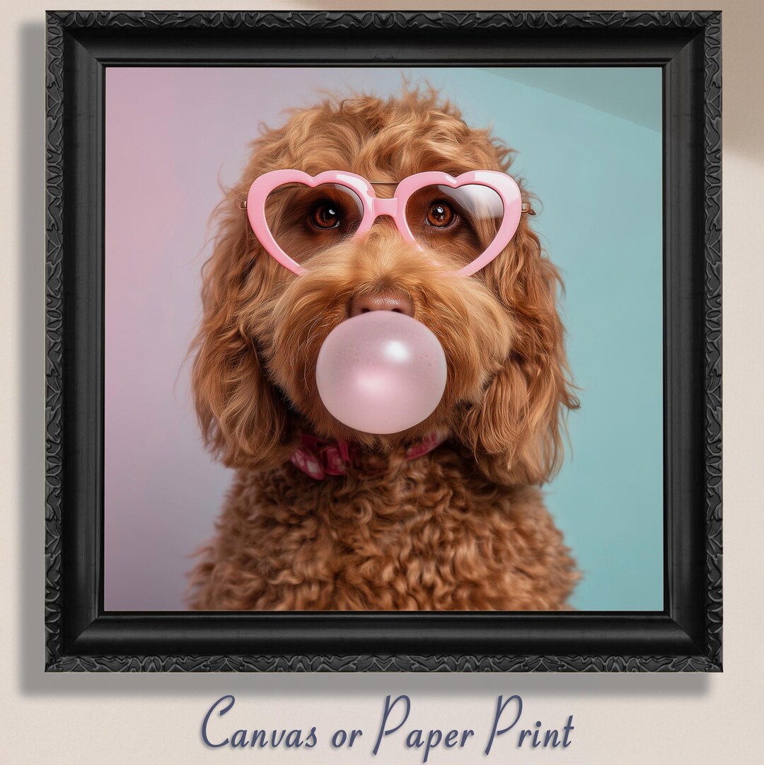 Funny Goldendoodle Print Bubble Gum Canvas / Unframed. Tan Dog Owner ...