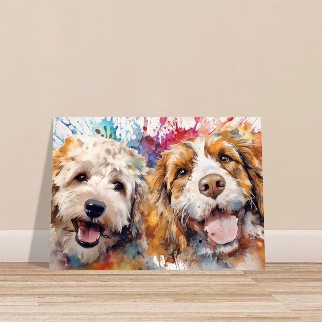 Two Happy Cockapoos Watercolor Pop Art Poster Print, Colorful Wall Art ...