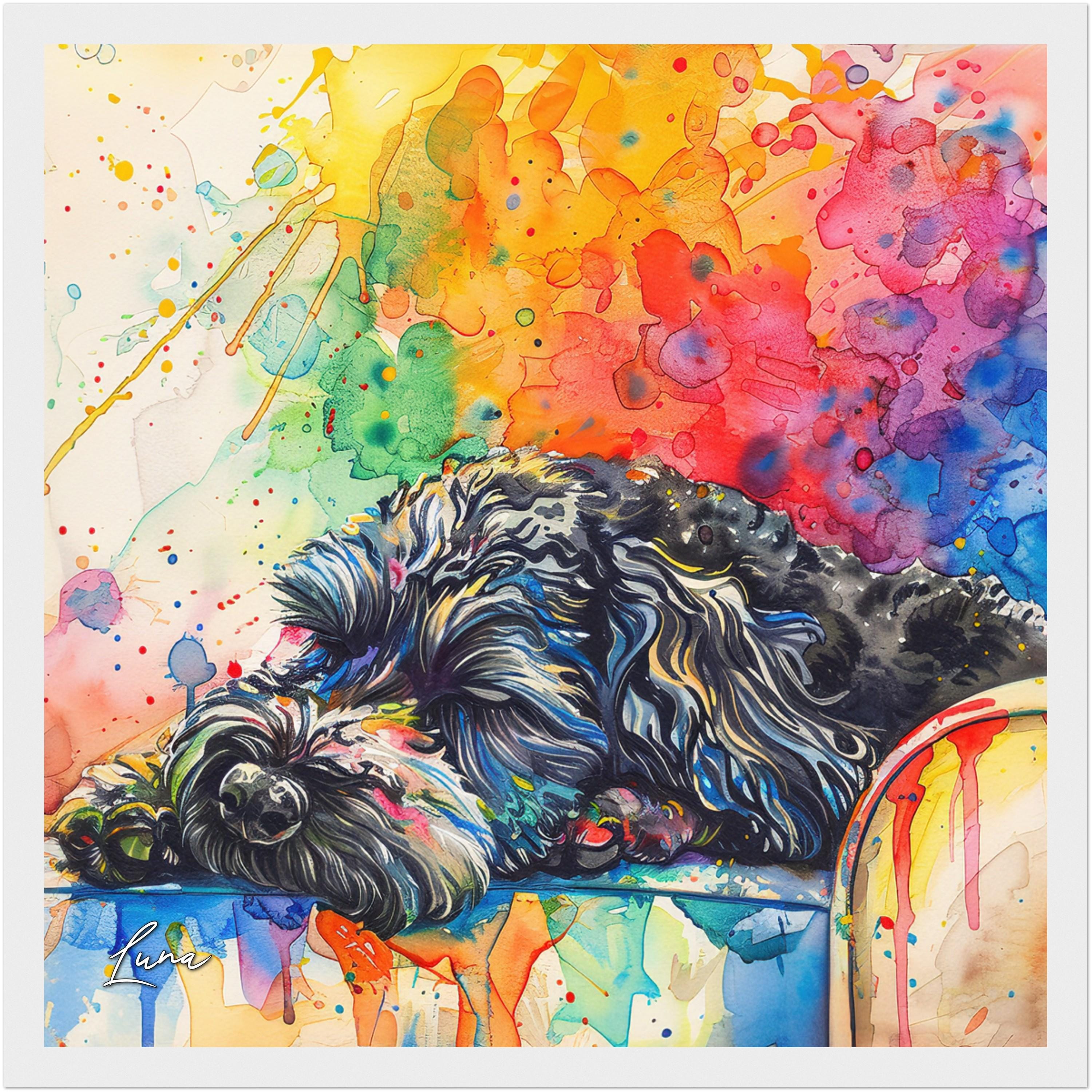 Personalised Black Cockapoo Sleeping Canvas / Framed Print. Custom Dog ...