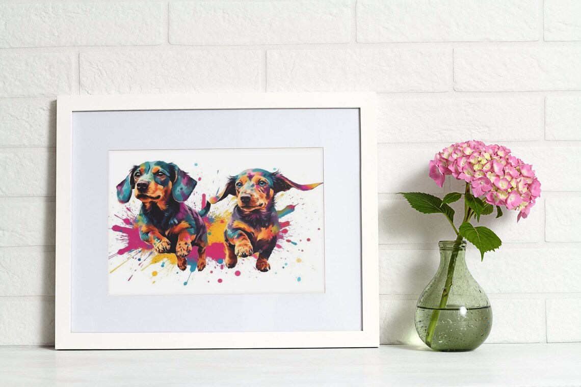 Cute Dachshund Puppies Watercolor Poster Print | Colorful Wall Art Gift ...