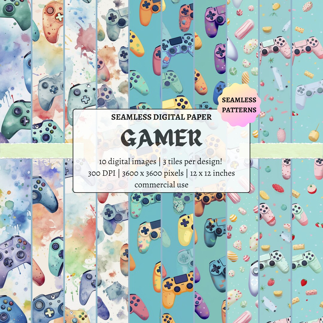 Gamer / Gaming Digital Paper | Colorful, Candy and Watercolor Styles ...