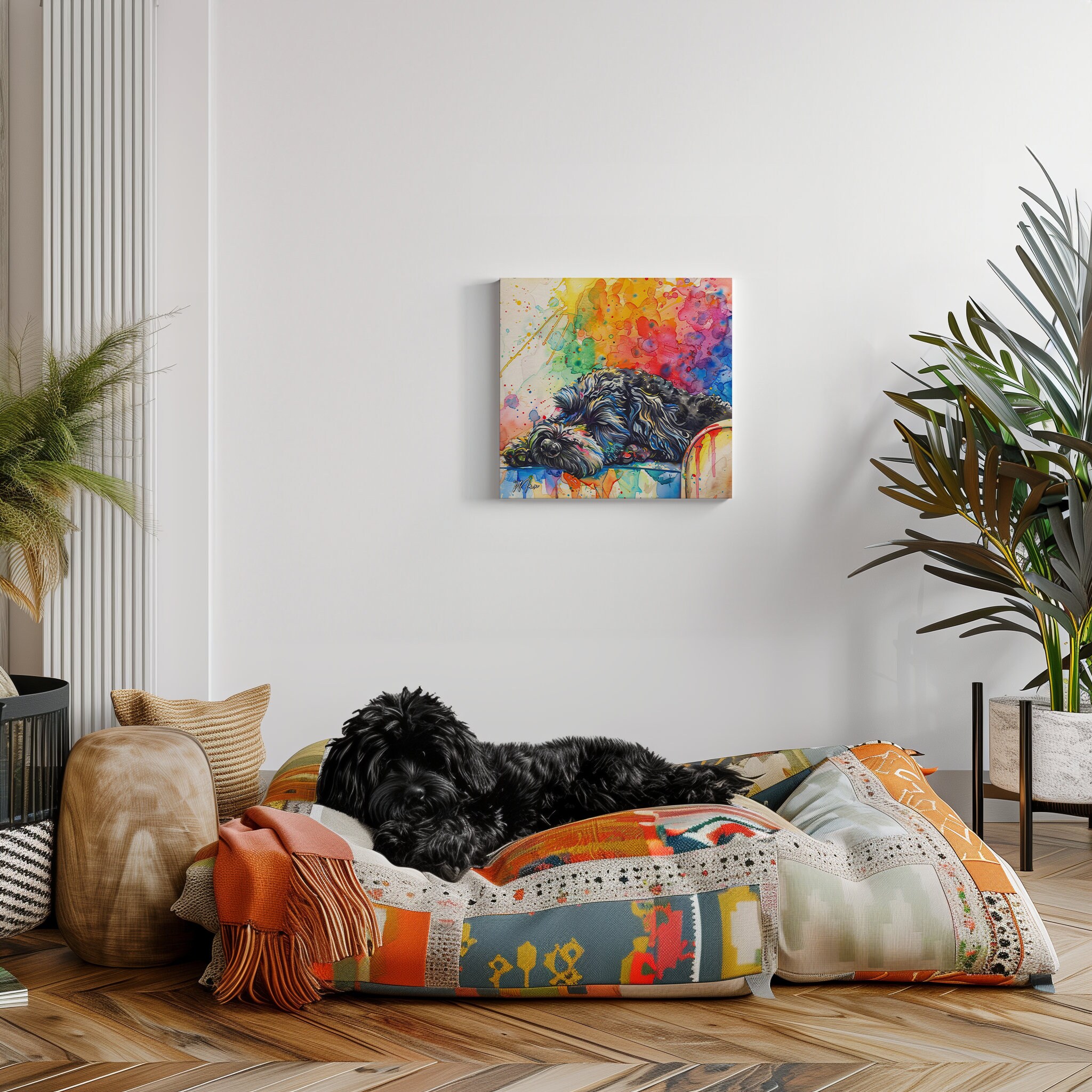 Personalised Black Cockapoo Sleeping Canvas / Framed Print. Custom Dog ...