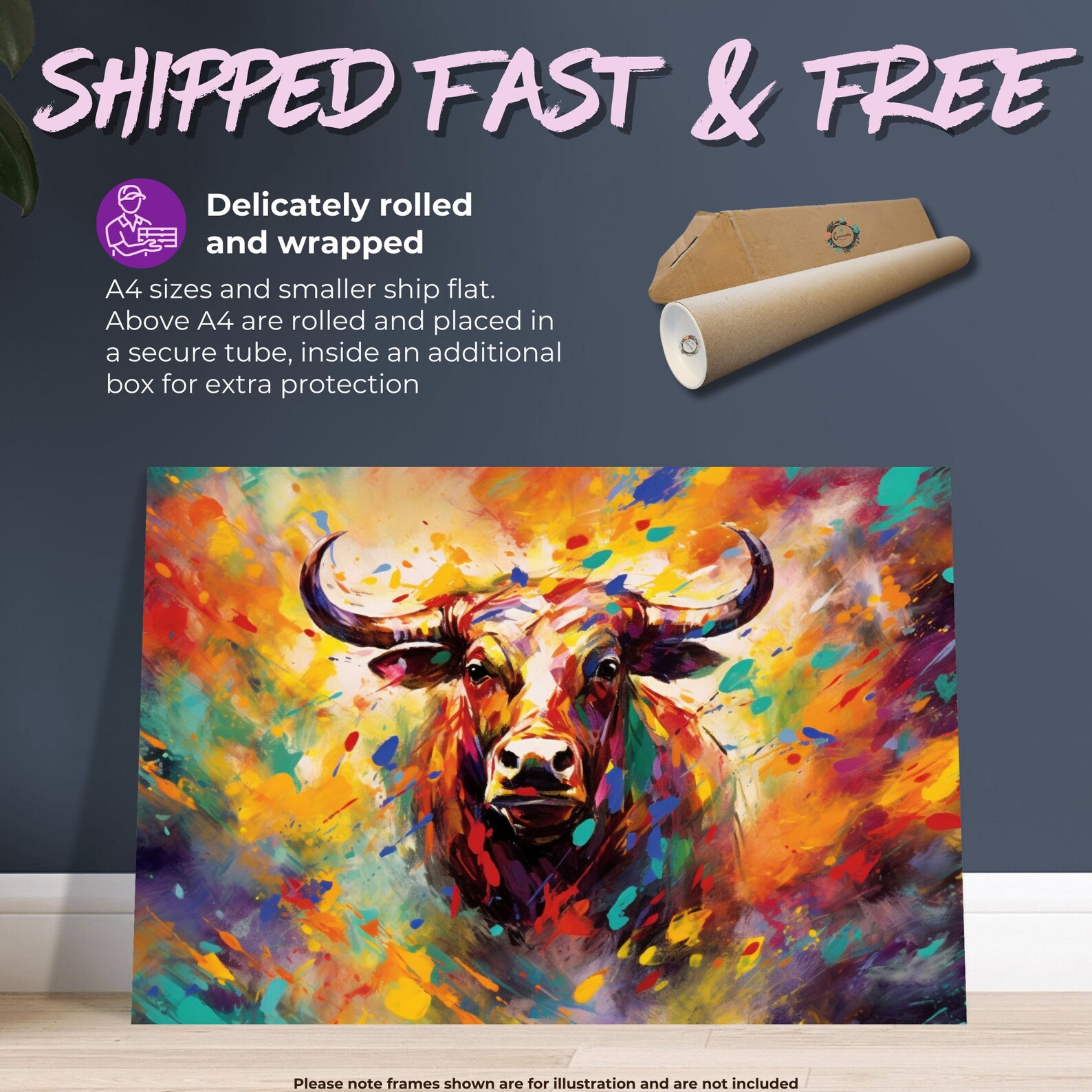 Charging Bull Poster Print. Vibrant Colourful Farm Animal Wall Decor ...