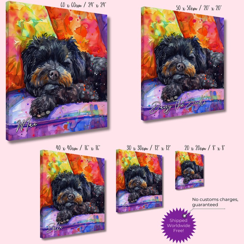 Personalised Black Cockapoo Canvas Print. Custom Dog Name. Sleeping ...