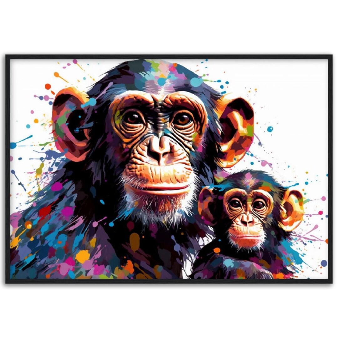 Adorable Baby Chimp & Mother Watercolor Wall Art | Watercolour Framed ...