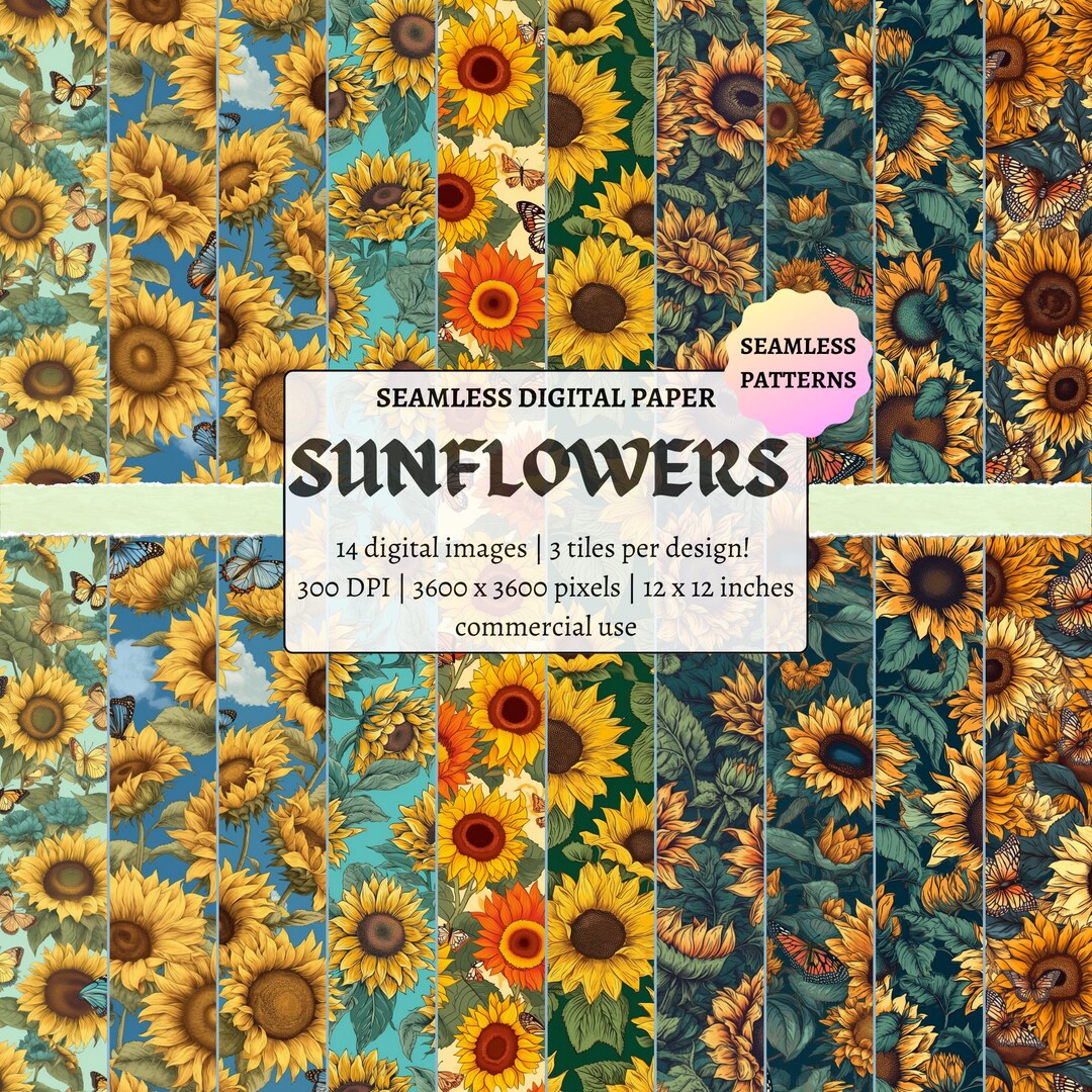 Sunflower Floral Seamless Digital Paper | Summer Flower Patterns ...