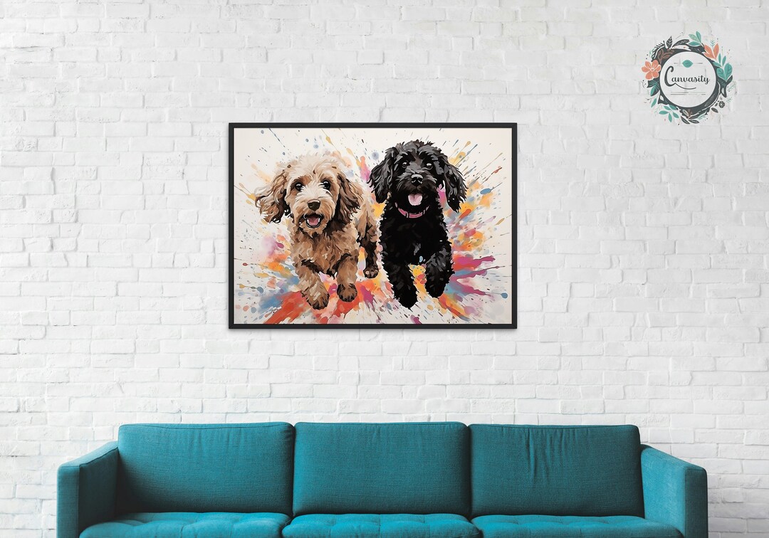 Two Cute Cockapoos Watercolor Poster Print, Colorful Wall Art Gift for ...
