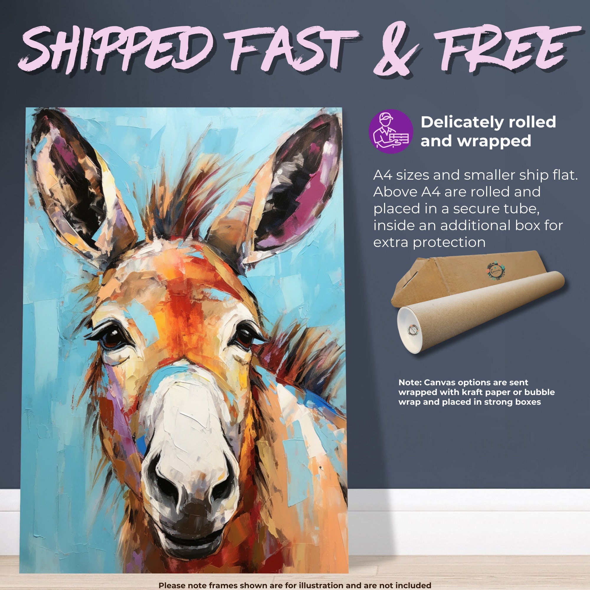 Happy Donkey Beautiful Canvas or Unframed Poster Print. Pallet Knife ...