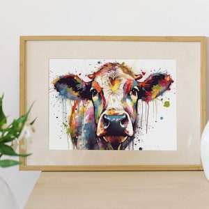 Adorable Cow Poster | Colorful Vibrant Watercolor Wall Art for Nursery ...