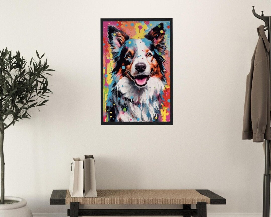 Pop Art Border Collie Poster Print. Black & Tan. Colorful Watercolor ...