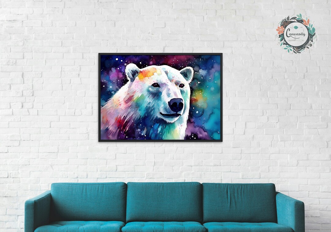 Watercolor Polar Bear With Northern Lights Poster Print. Rainbow ...