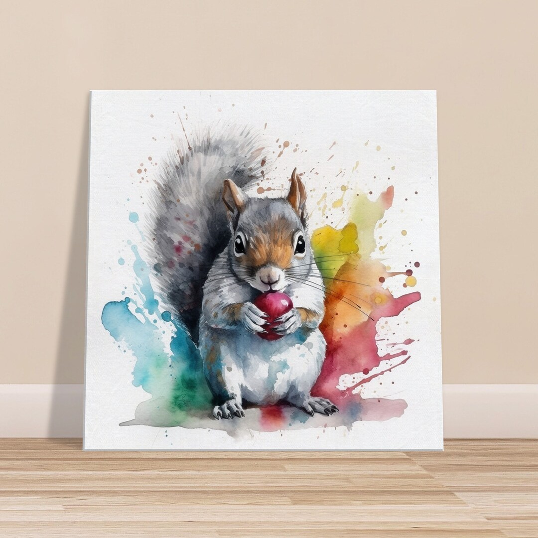 Watercolour Grey Squirrel Canvas or Framed / Unframed Print. Paint ...