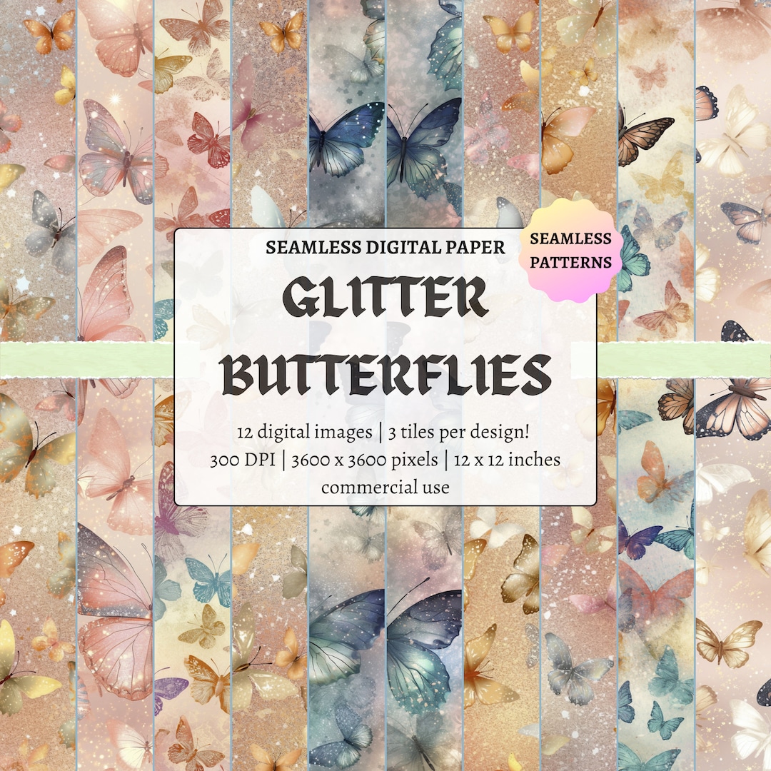 Glitter Butterflies Seamless Digital Paper | Seamless Patterns ...