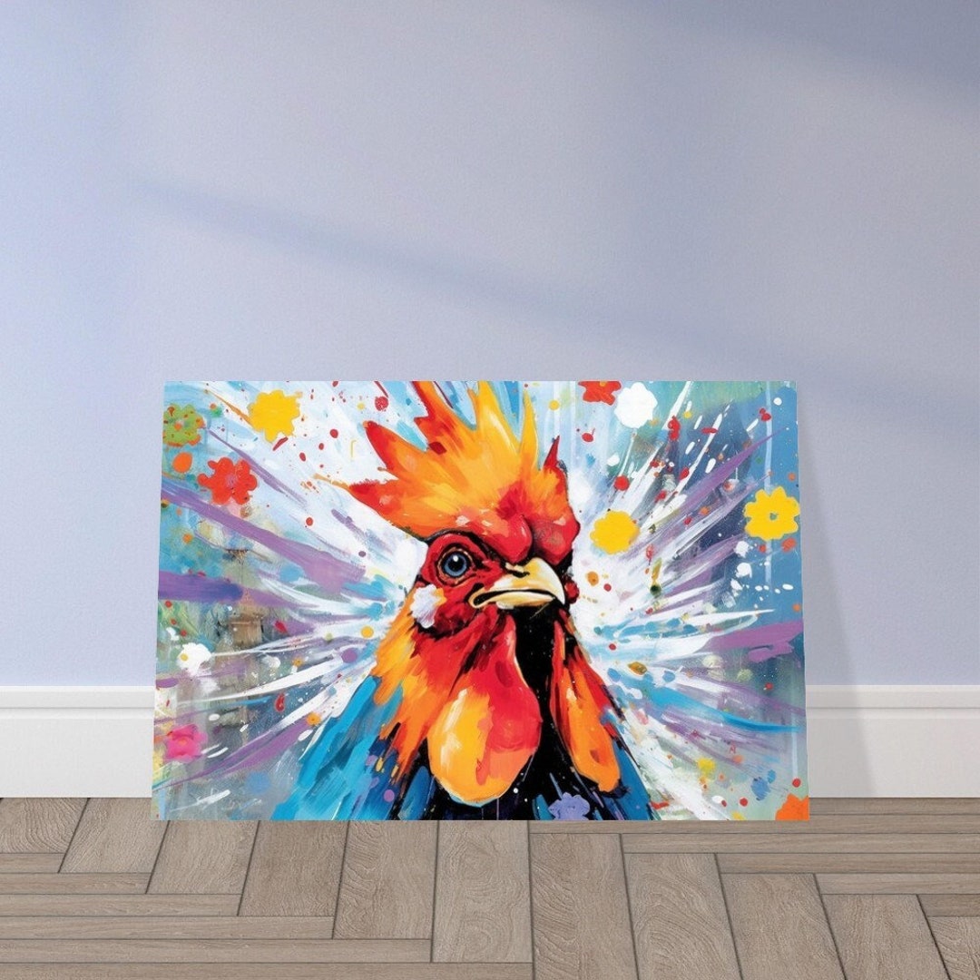Colorful Rooster Poster. Rainbow Animal Wall Art Floral Print. Gift for ...