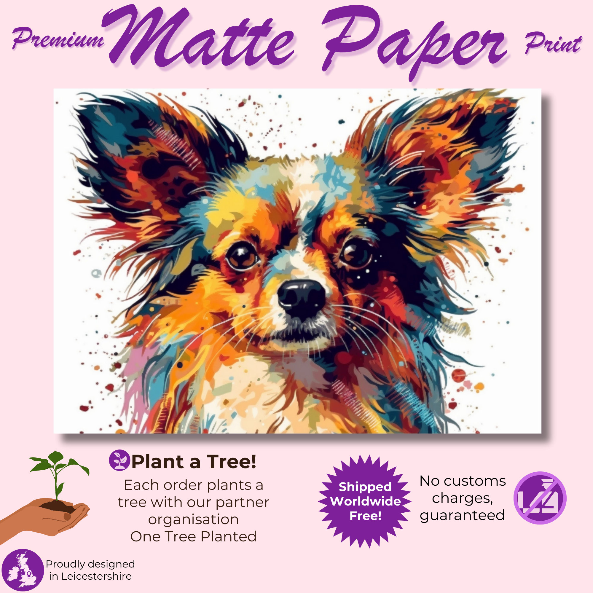 Papillon Dog Poster Print. Colourful Watercolour Wall Decor Gift for ...
