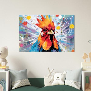 Colorful Rooster Poster. Rainbow Animal Wall Art Floral Print. Gift for ...