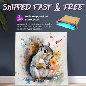 Watercolour Grey Squirrel Canvas Print. Paint Splash Gray Squirrel ...