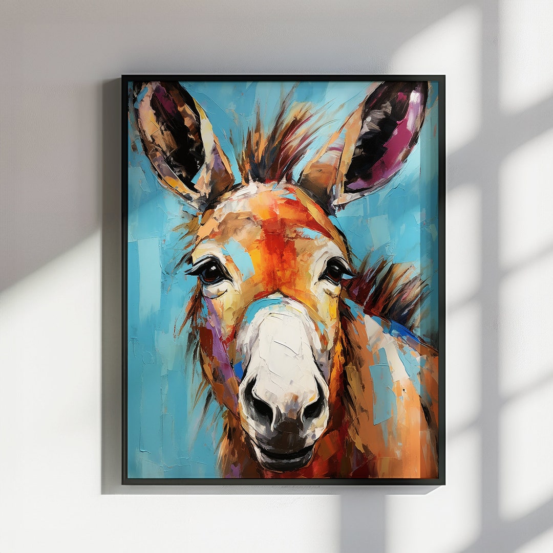 Happy Donkey Beautiful Canvas or Unframed Poster Print. Pallet Knife ...