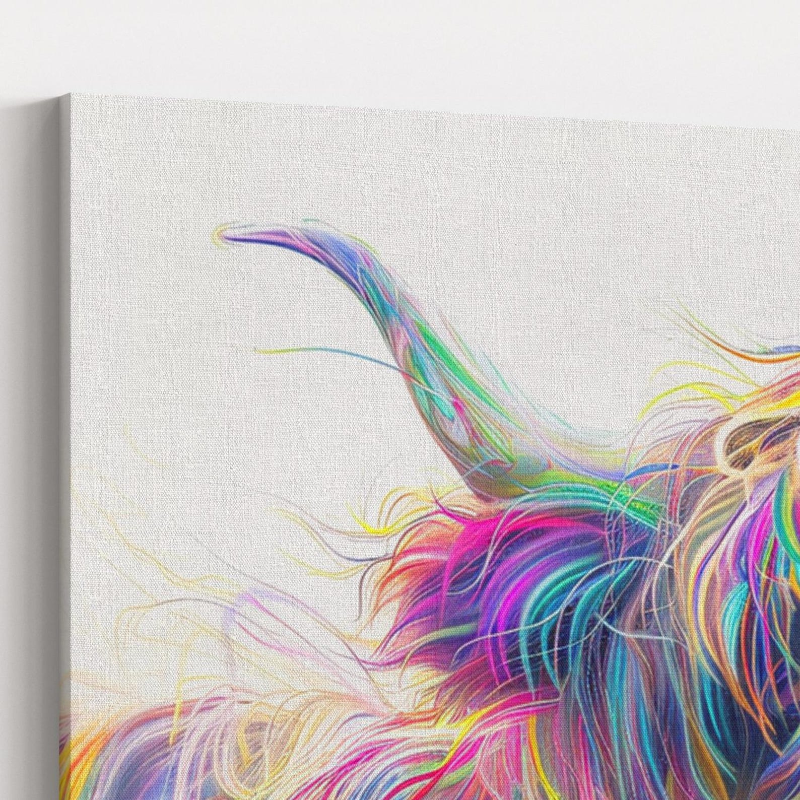 Highland Cow Canvas / Poster Print. Colorful Shaggy Scottish Cow ...