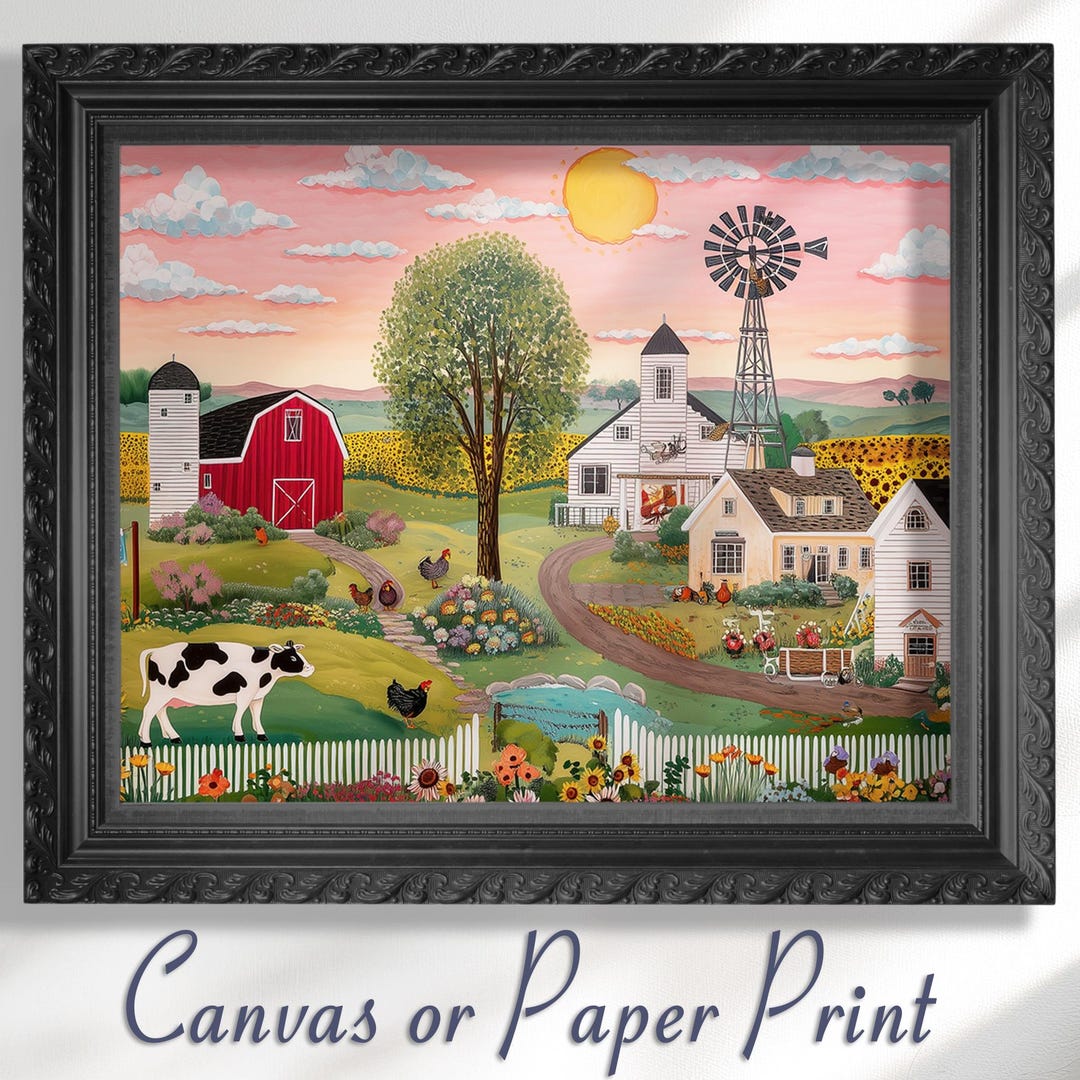 Rustic Farming Art Canvas / Unframed. Farm Landscape Farmyard Cow Farm ...
