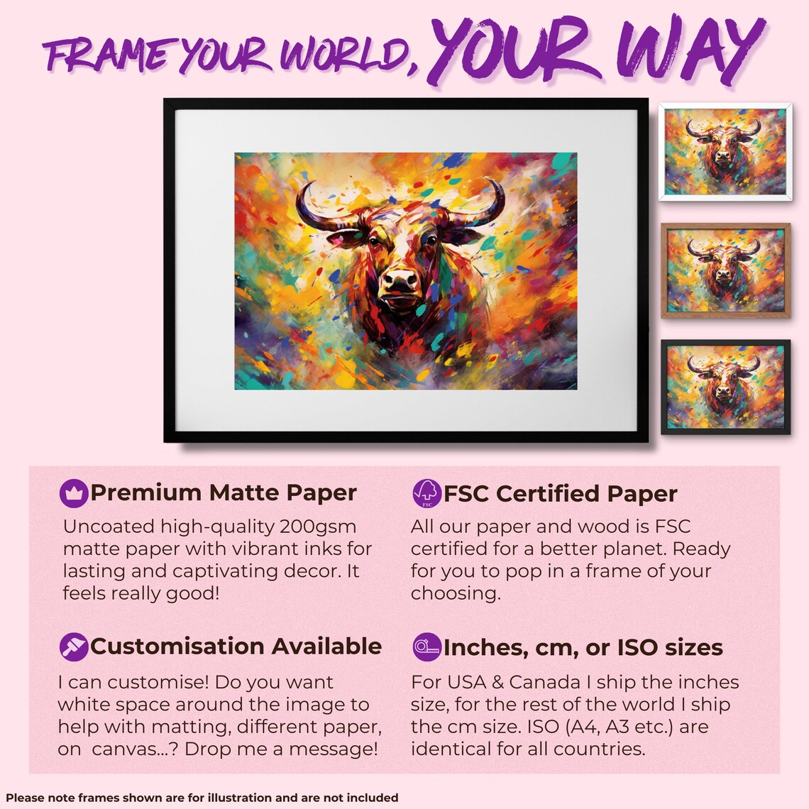 Charging Bull Poster Print. Vibrant Colourful Farm Animal Wall Decor ...