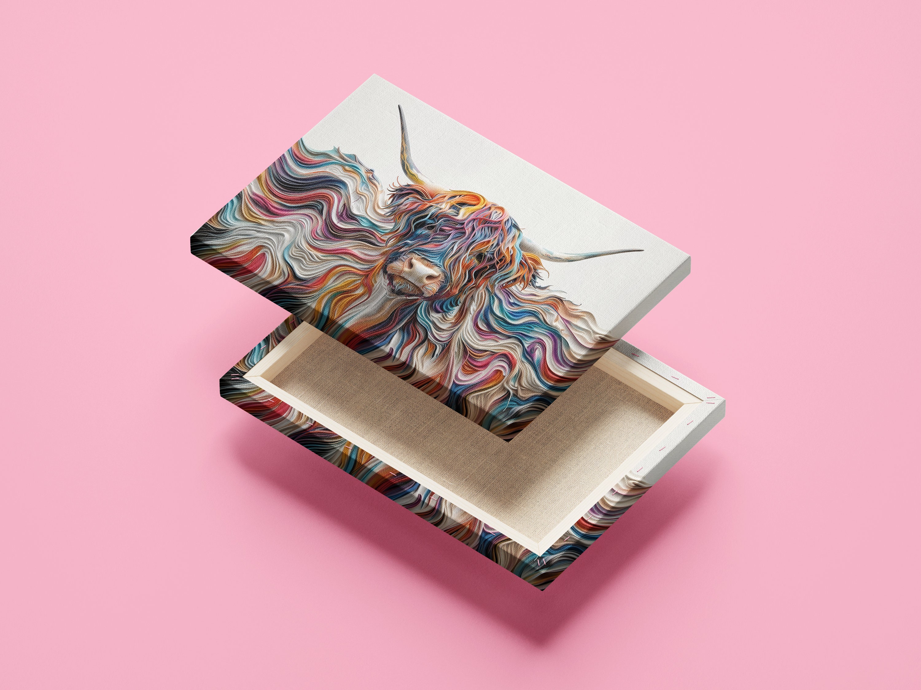Abstract Highland Cow Canvas / Poster Print. Colorful Shaggy Scottish ...