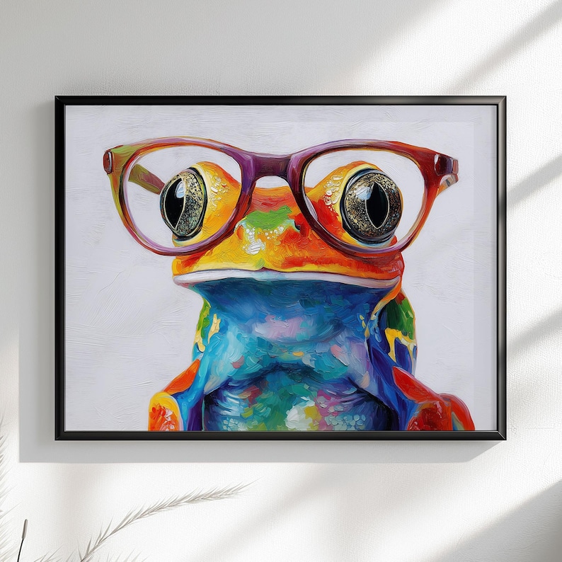Frog in Glasses Canvas or Poster. Abstract Funny Colourful Painting ...
