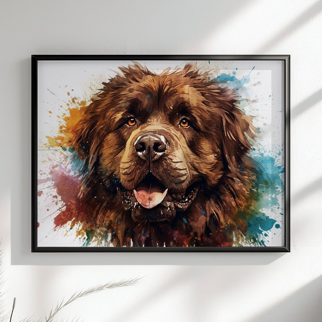 Brown Newfoundland Poster Print. Unique Colourful Watercolour Happy Dog ...
