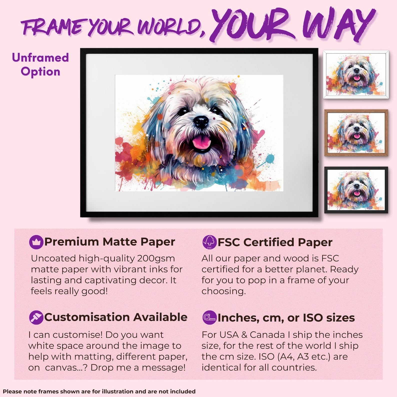 Lhasa Apso Dog Canvas / Poster Print. Colourful Watercolour Puppy Wall ...