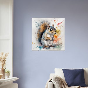Watercolour Grey Squirrel Canvas Print. Paint Splash Gray Squirrel ...