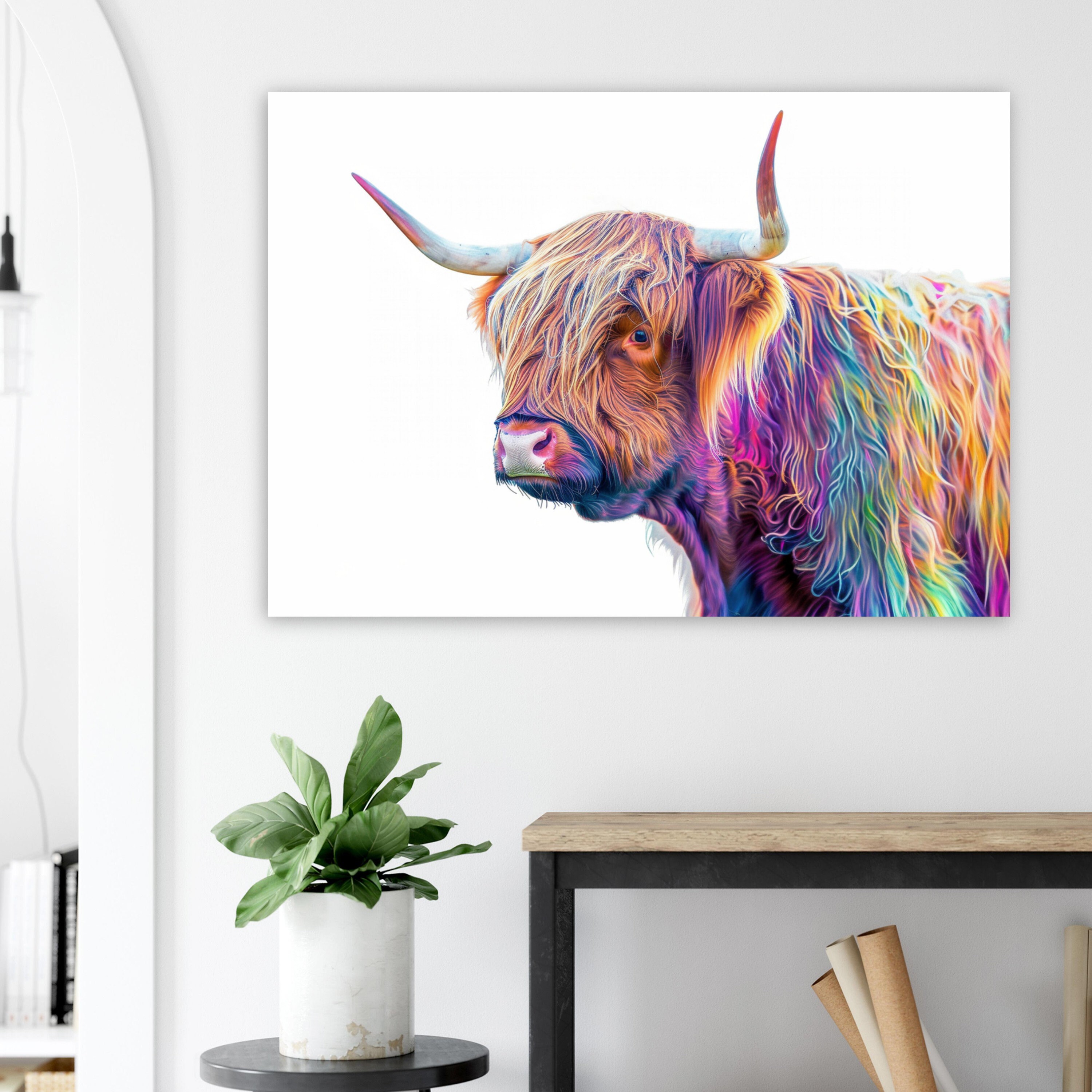Highland Cow Canvas / Poster Print. Colorful Shaggy Scottish Cow ...