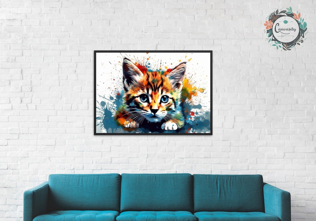 Cute Kitten Watercolor Poster Print | Colourful Wall Art Gift for Cat ...