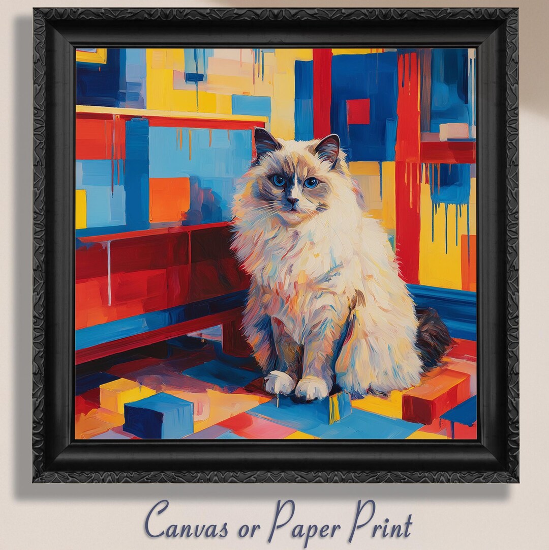 Ragdoll Cat Art Print Canvas Wall Art Fluffy Cat Poster Modern Abstract ...