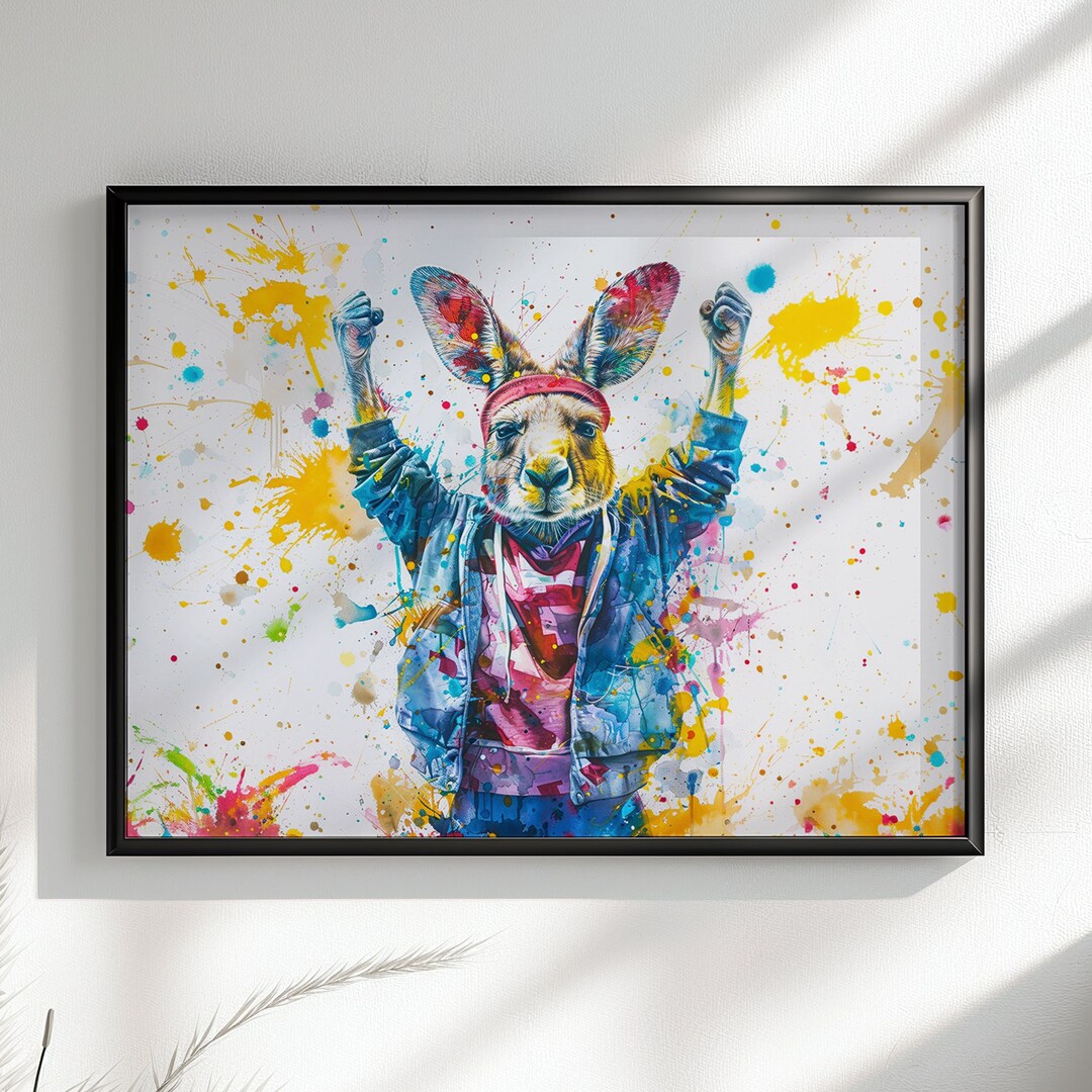 Celebrating Kangaroo Poster Print. Paint Splash Wall Decor Gift ...