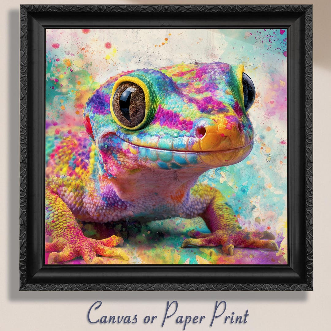 Colorful Gecko Art Print Canvas Wall Decor Reptile Lover Gift Lizard ...