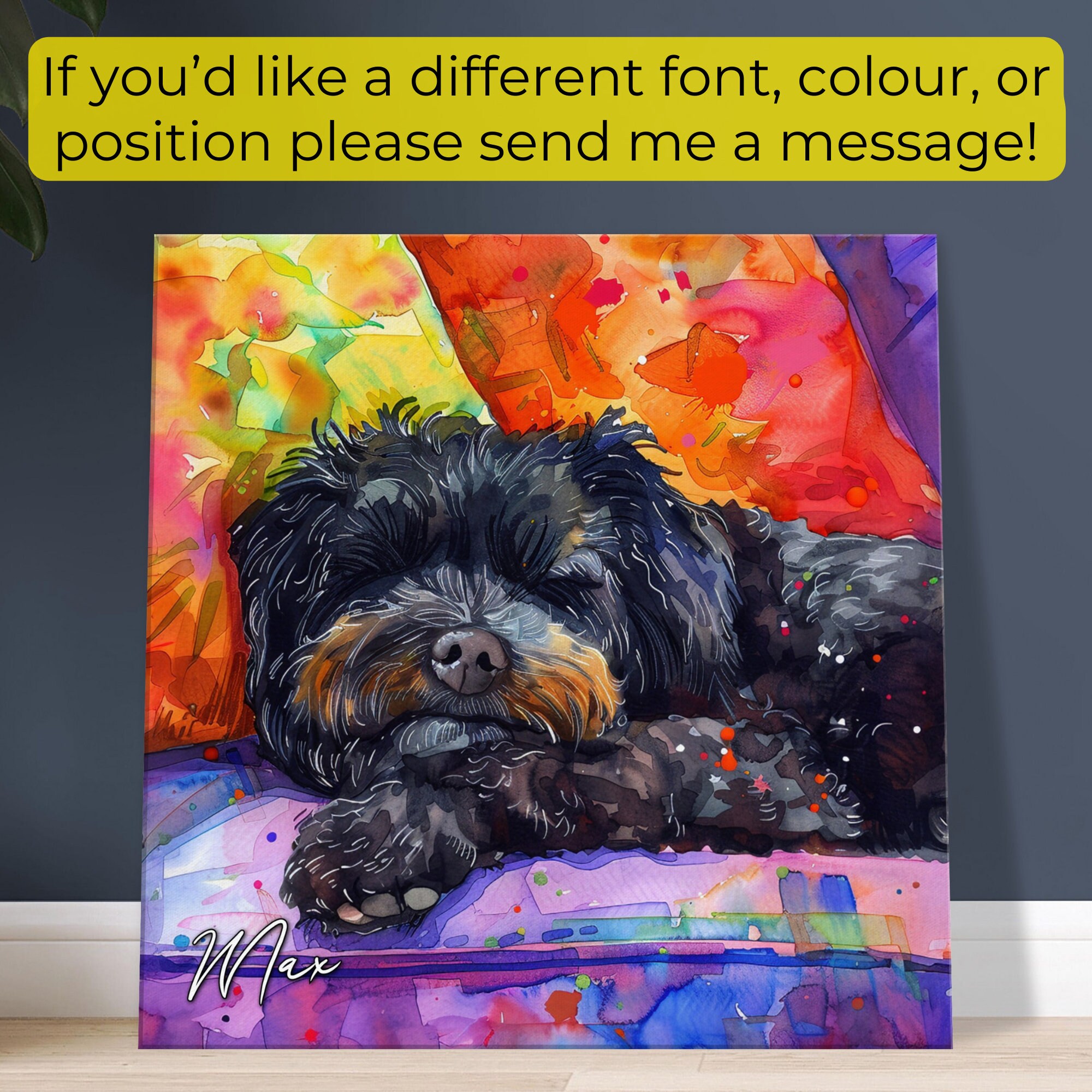Personalised Black Cockapoo Canvas Print. Custom Dog Name. Sleeping ...