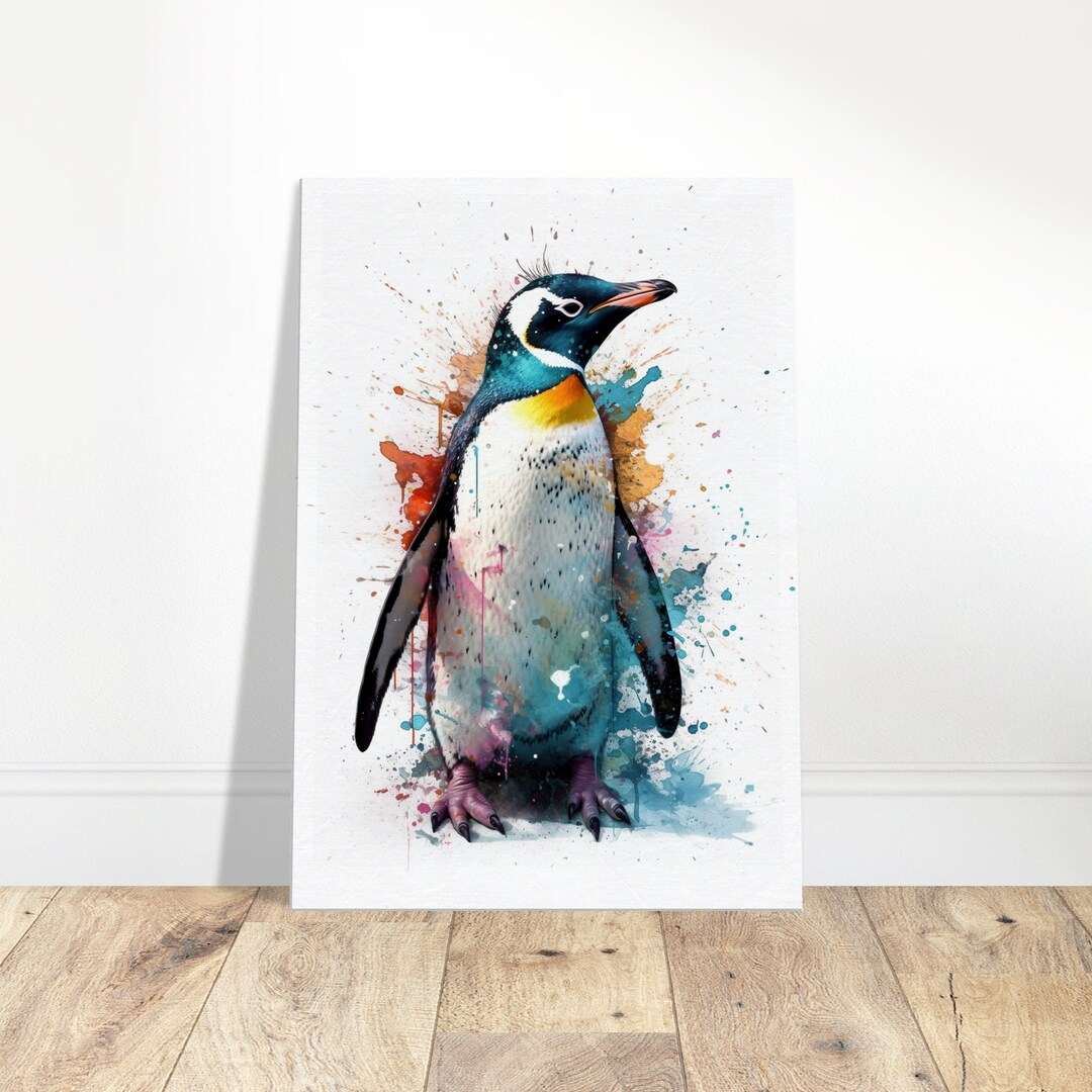 Watercolour Penguin Canvas Print. Paint Splash Animal Wall Art Gift ...