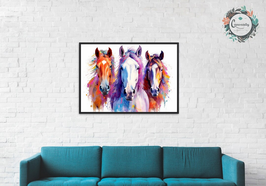 Three Colorful Horses Poster. Colorful Animal Wall Art Print. Gift for ...