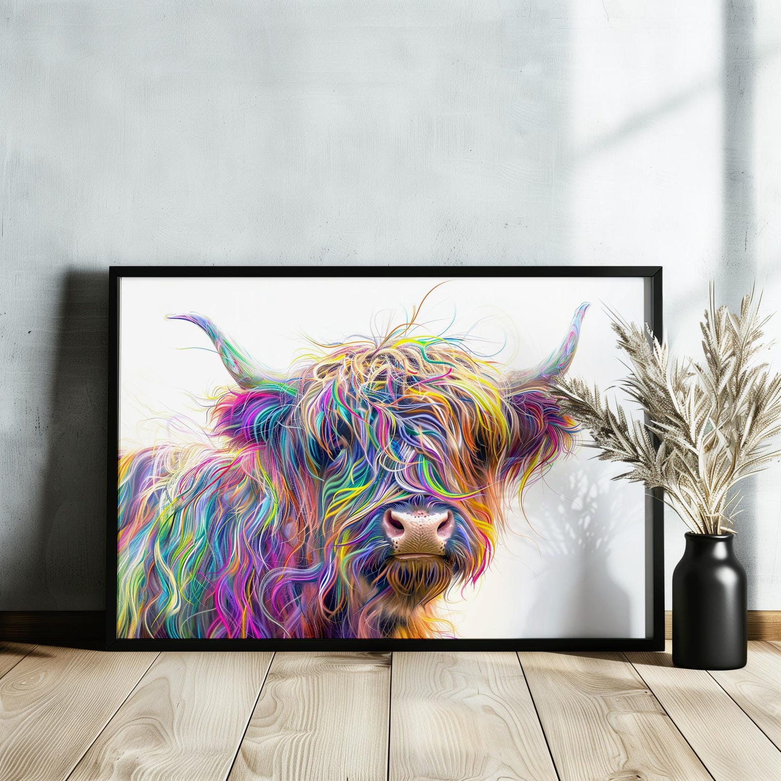 Highland Cow Canvas / Poster Print. Colorful Shaggy Scottish Cow ...