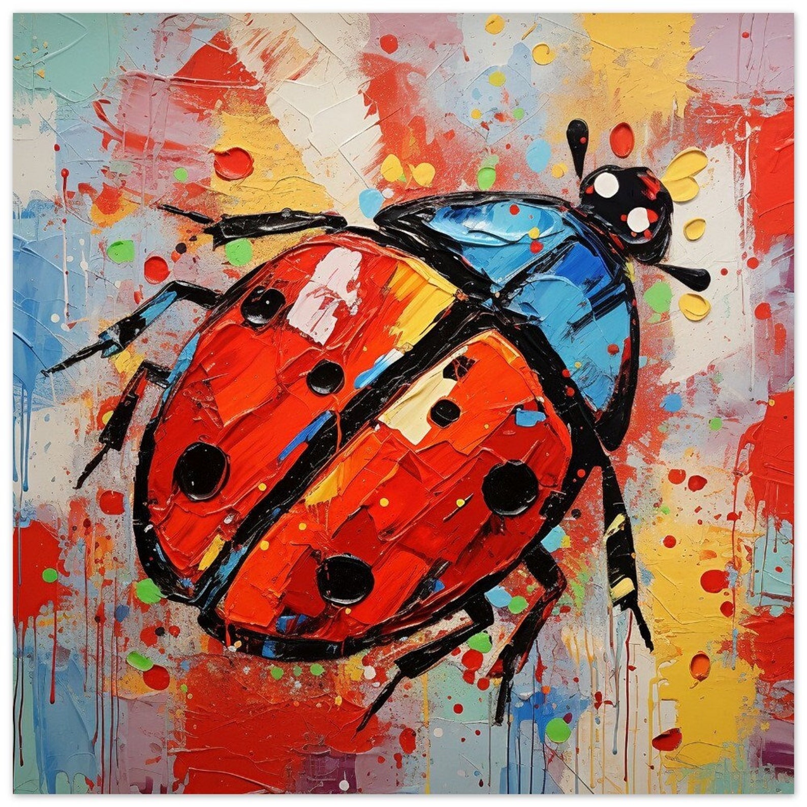 Abstract Ladybug Colorful Art Print, Ladybird Pallet Knife Painting ...