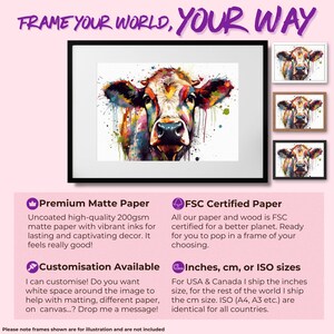 Adorable Cow Poster Print. Colourful Watercolour Wall Art for Nursery ...